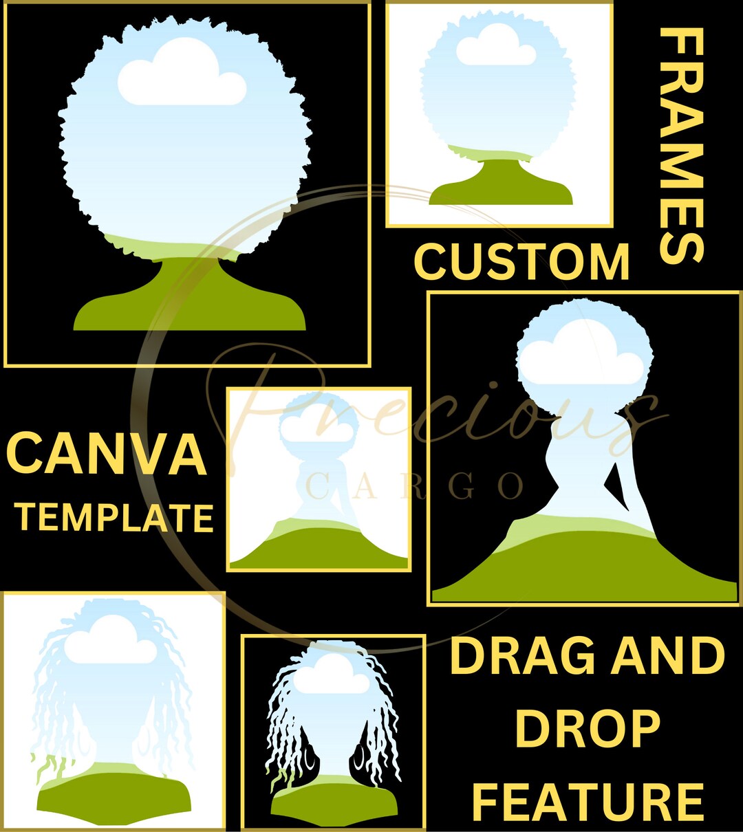 Canva Drag and Drop, Afro-locs Custom Frame, Canva Template, 10 Custom ...