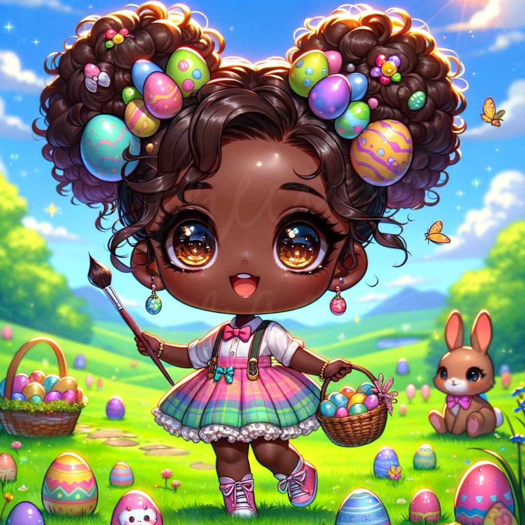 Chibi Doll Easter Celebration Cute Anime Character With Eggs, Playful ...