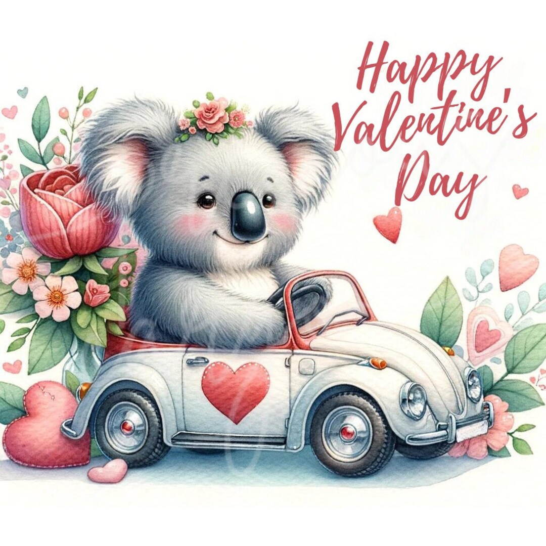 Valentine's Day Koala Driving Beetle Bug, PNG File, Koala Valentines ...