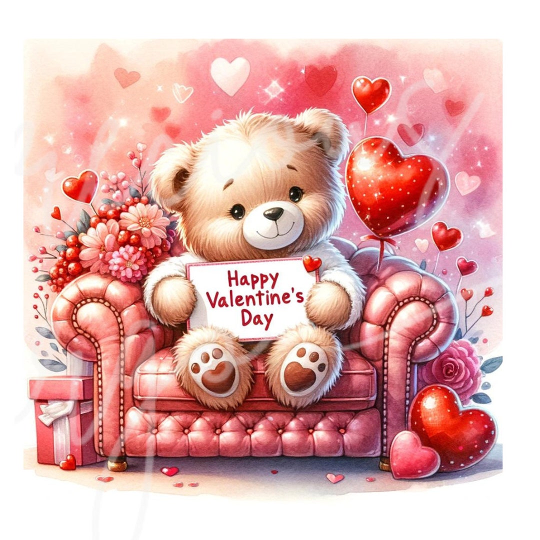 Valentines Day Bear, PNG File, Instant Download, Cute Bear, Printable ...