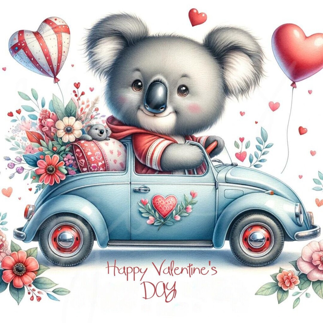 Valentine's Day Koala Bear Driving Beetle Bug Car, PNG File, Koala ...