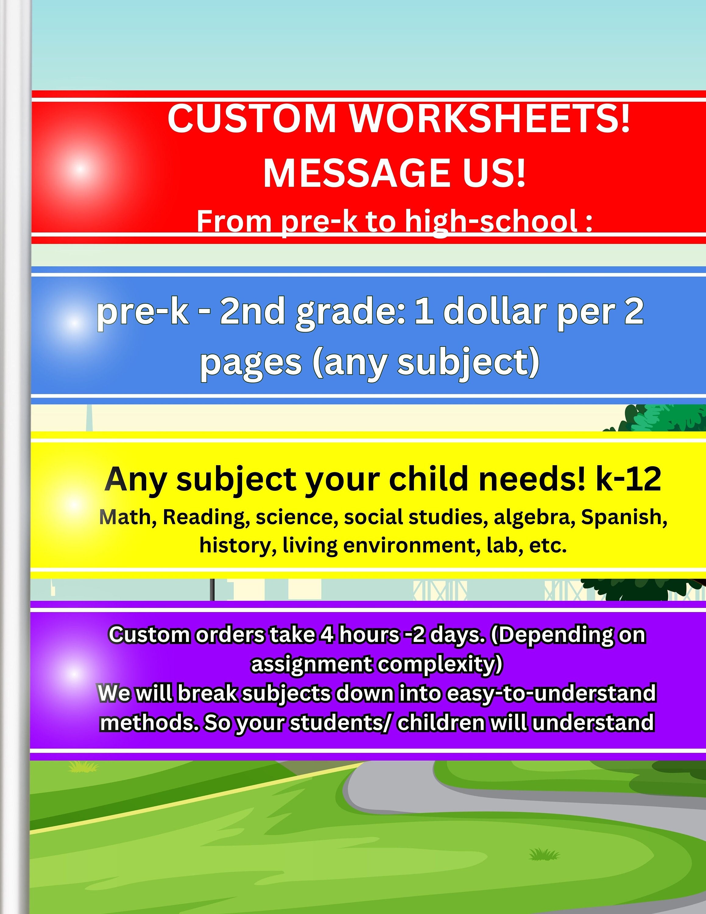 CUSTOM K-2nd Grade Elementary Worksheets 2 Pages Math, Reading, Science ...