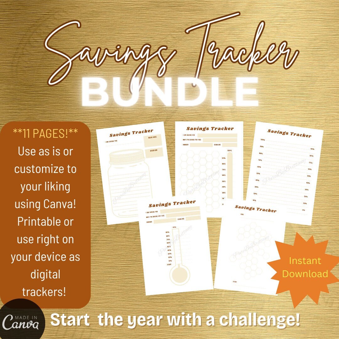 Savings Tracker Bundle, Saving Money Challenge, Printables-custom ...