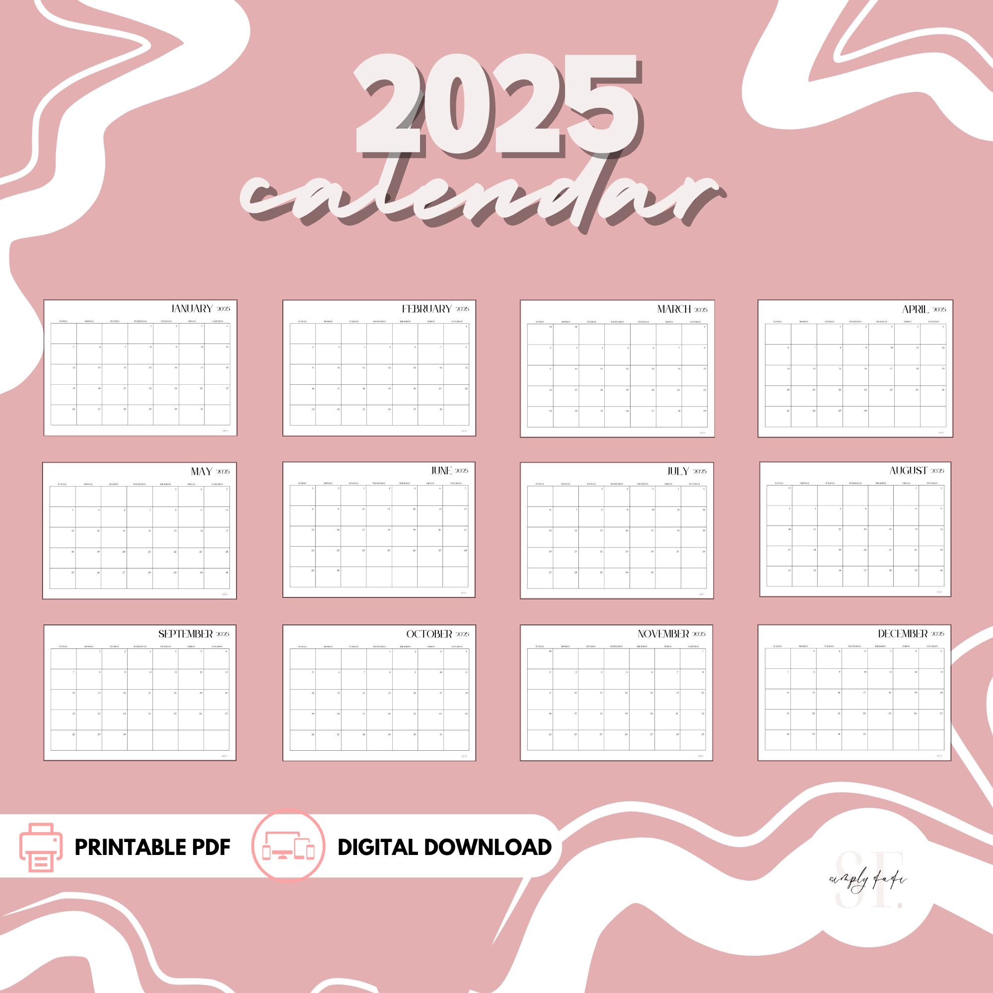 2025 Printable & Digital Calendar | Elegant, Minimalist Design ...