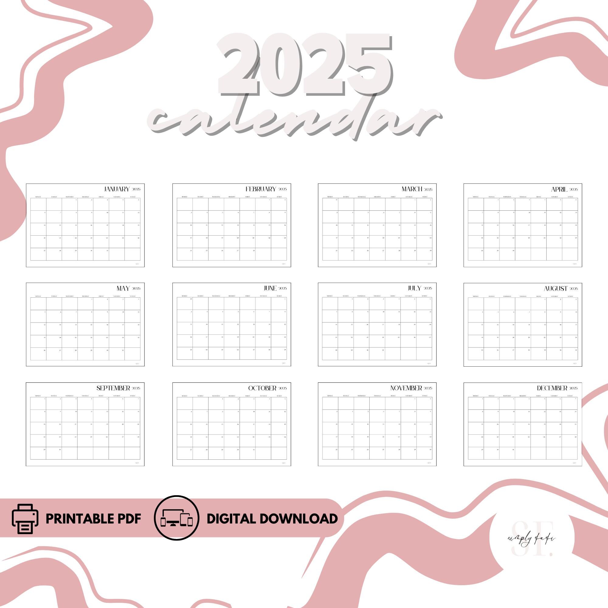 2025 Printable & Digital Calendar | Elegant, Minimalist Design ...
