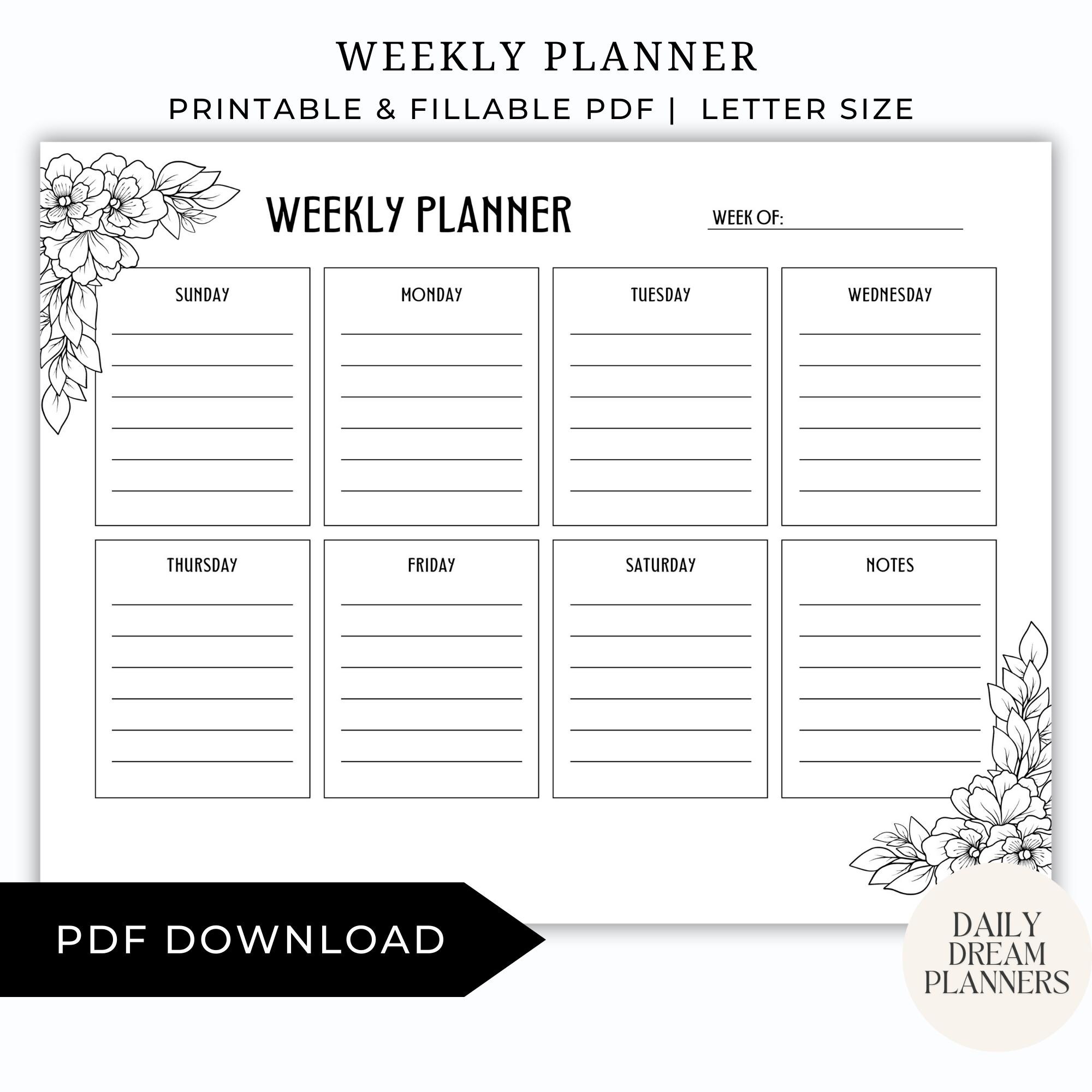 Weekly Planner Printable, Week at a Glance, Planner Pdf - Etsy
