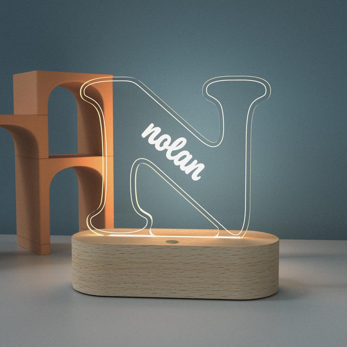 Personalized Letter N Night Light: Custom Engraved Acrylic LED Lamp - Etsy