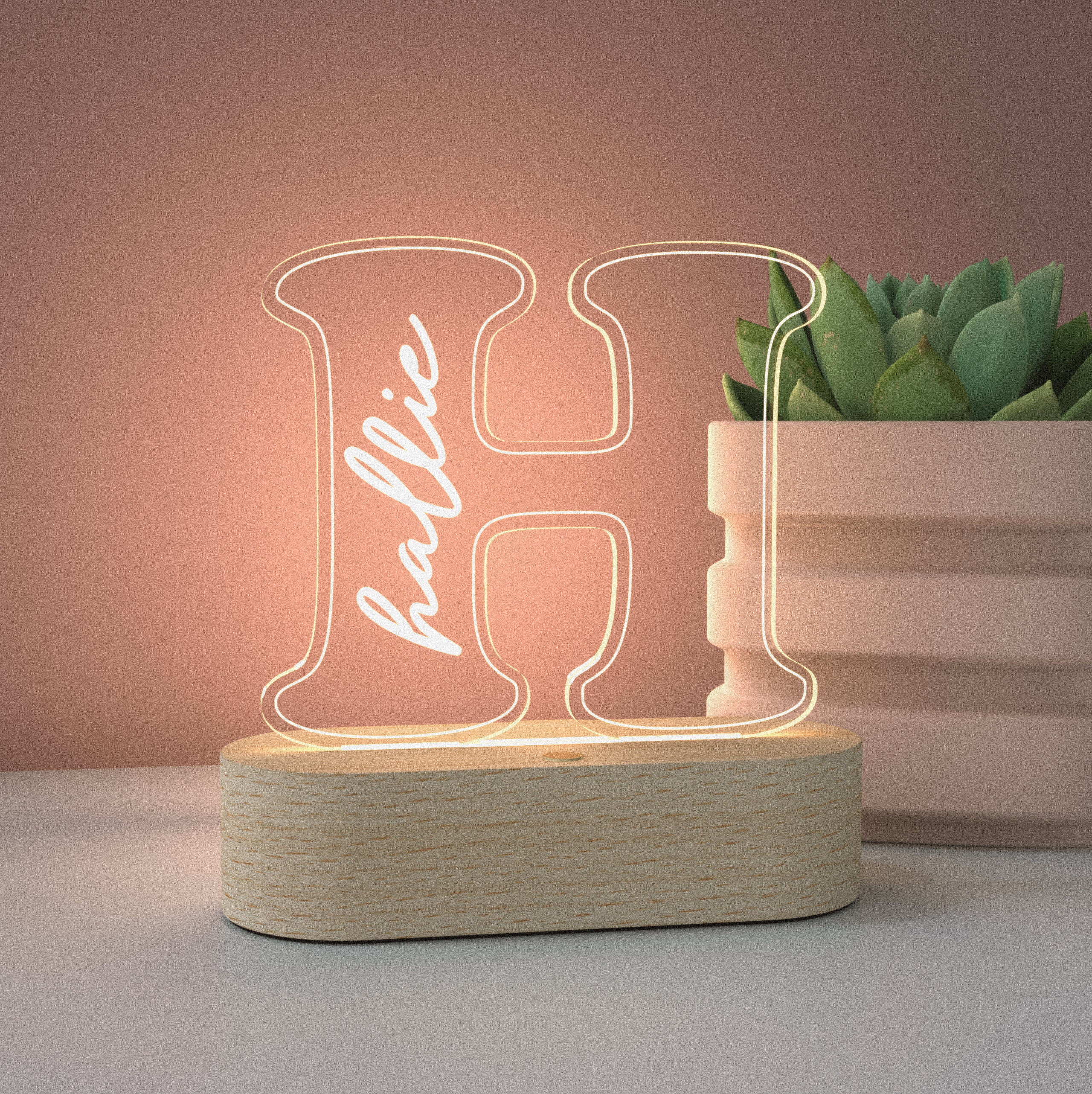 Personalized Letter H Night Light: Custom Engraved Acrylic LED Lamp - Etsy