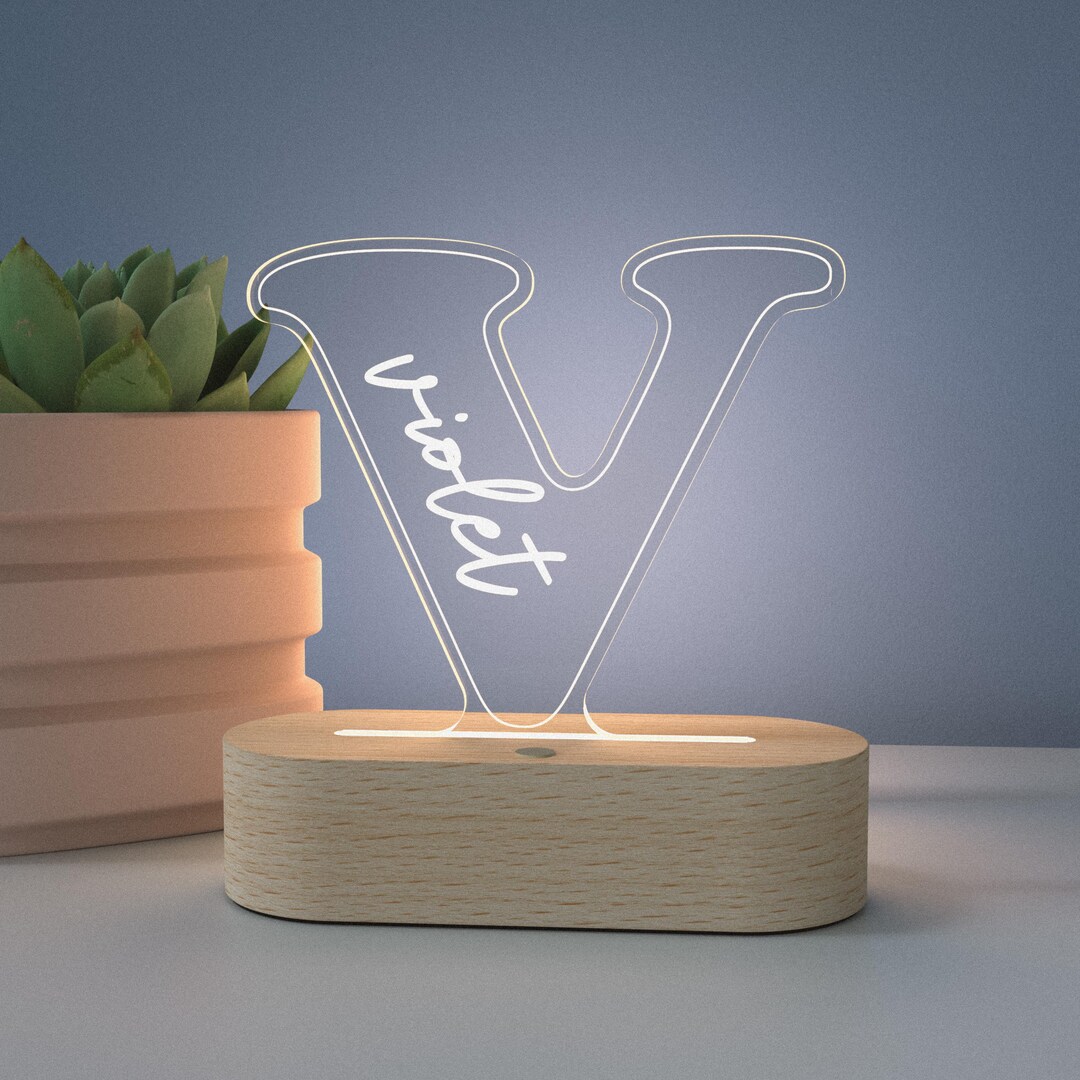 Personalized Letter V Acrylic LED Night Light | Teen Bedroom Decor ...
