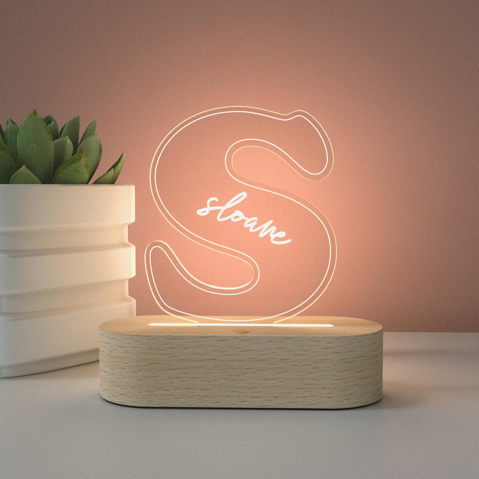 Personalized Letter S Night Light: Custom Engraved Acrylic LED Lamp - Etsy