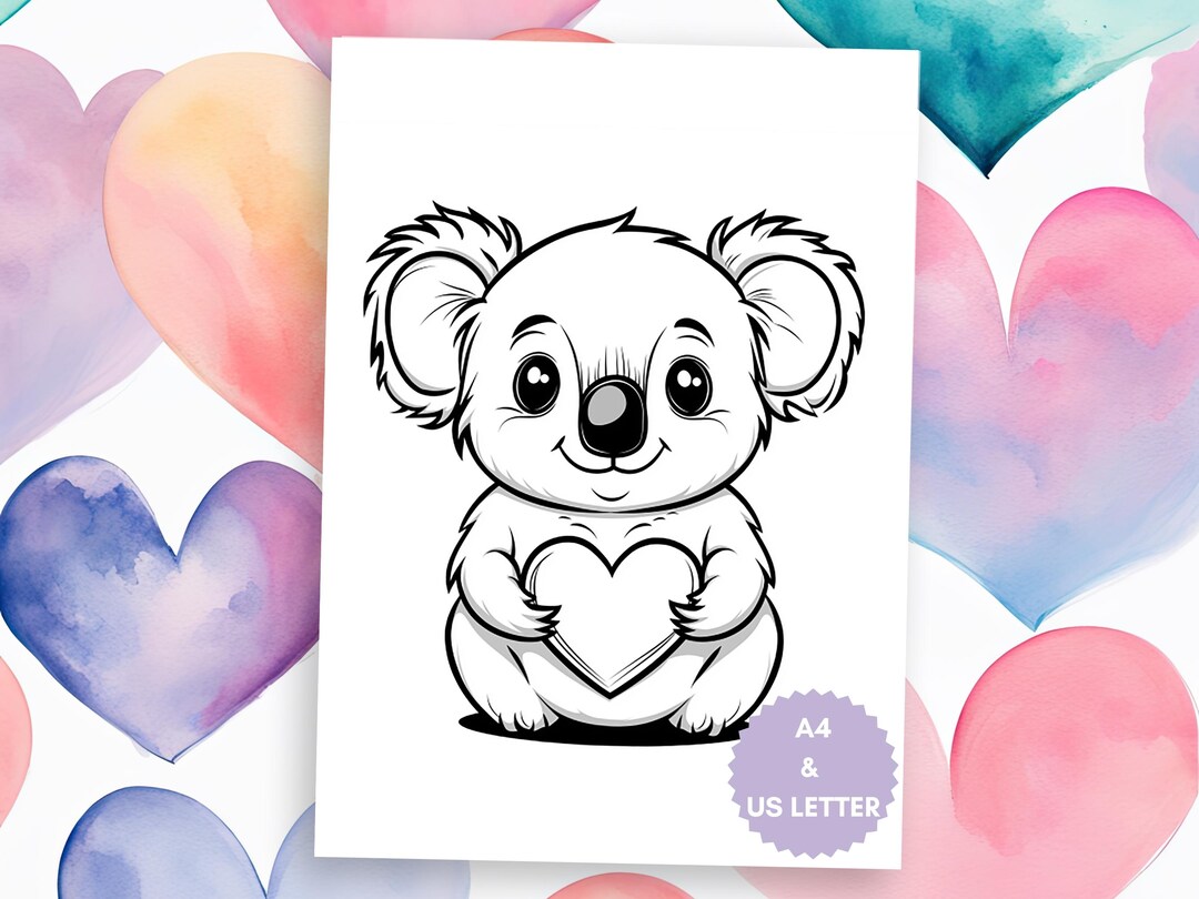Kawaii Koala Valentines Colouring Pages - Cute Coloring for Kids ...