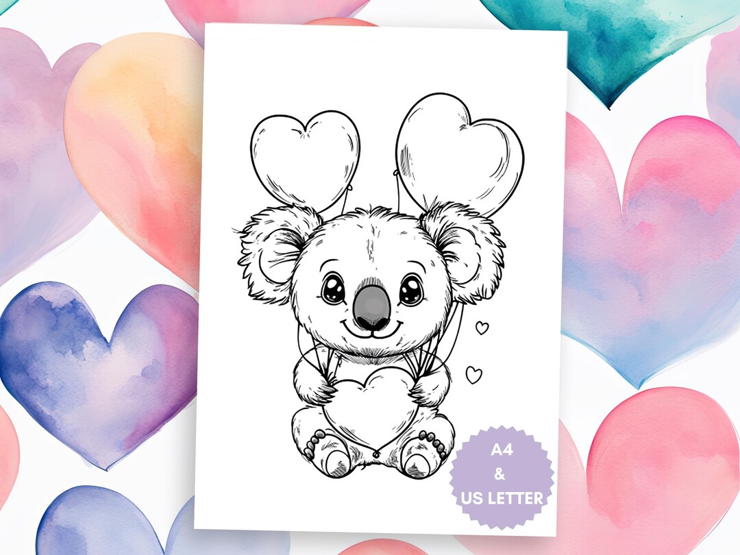 Kawaii Koala Valentines Colouring Pages - Cute Coloring for Kids ...