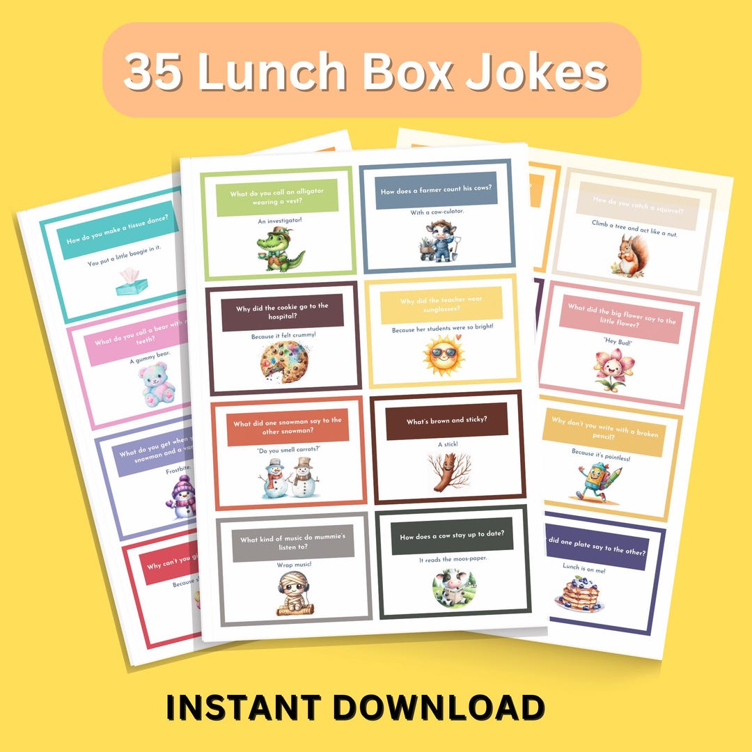 Kid Lunchbox Notes Jokes Printable Kid Affirmation Card Back to School ...