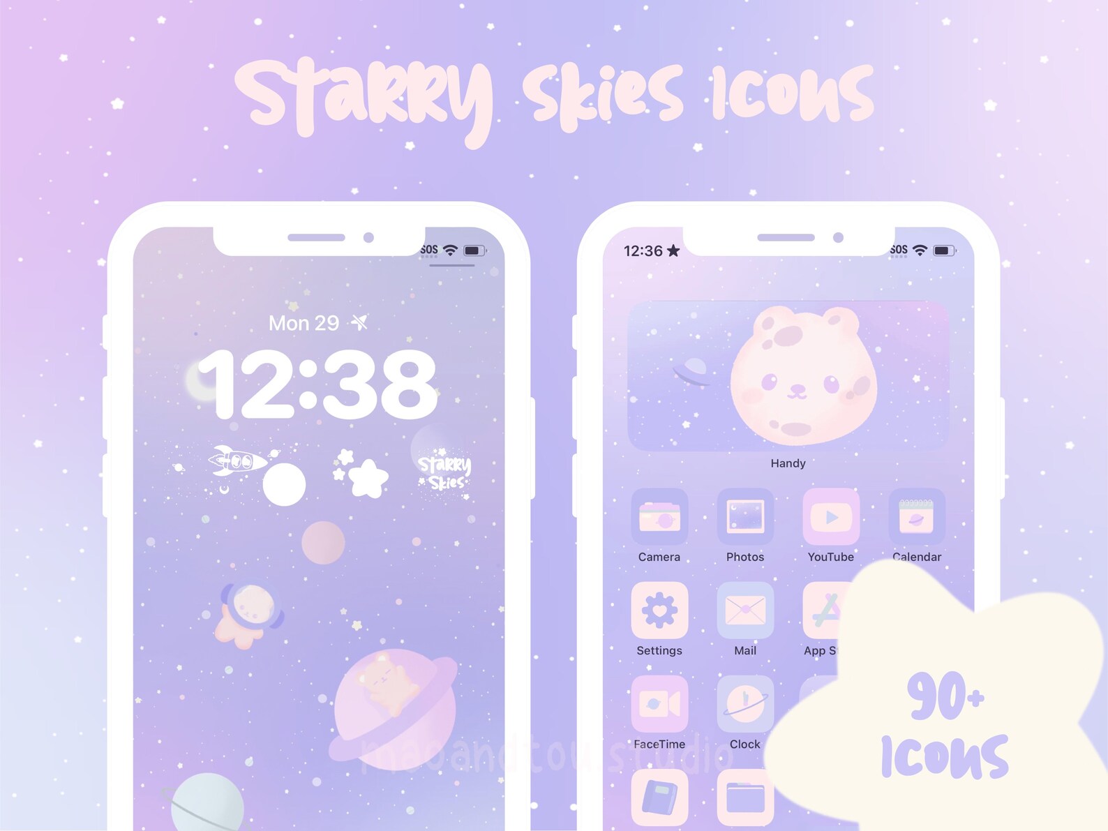 Cute Starry Space Hand Drawn Ios & Android App Icons Home Screen Set ...