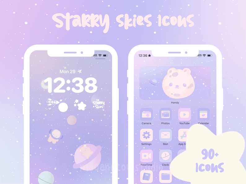 Cute Starry Space Hand Drawn Ios & Android App Icons Home Screen Set ...