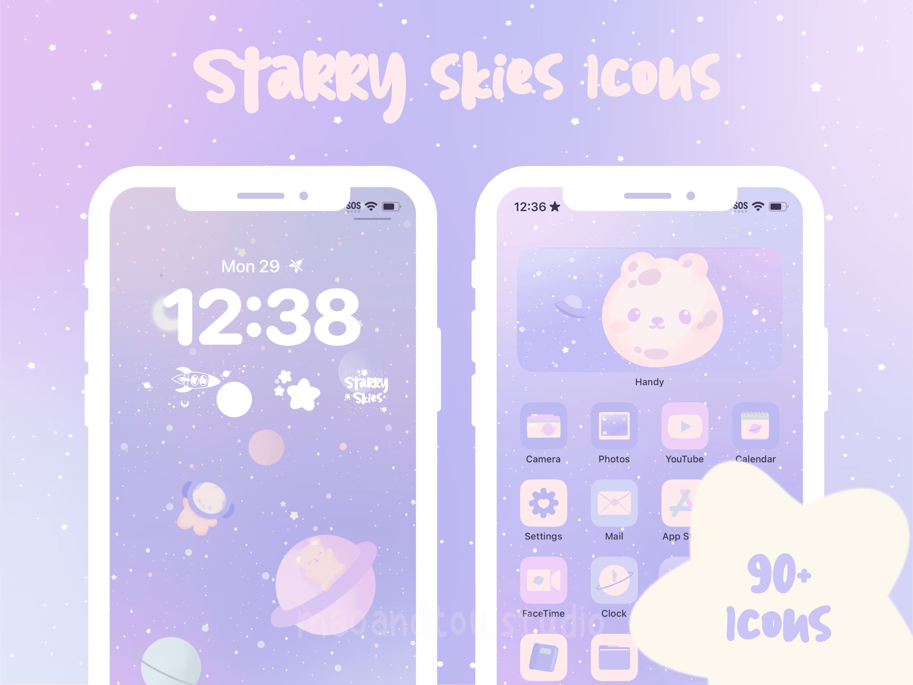 Cute Starry Space Hand Drawn Ios & Android App Icons Home Screen Set ...
