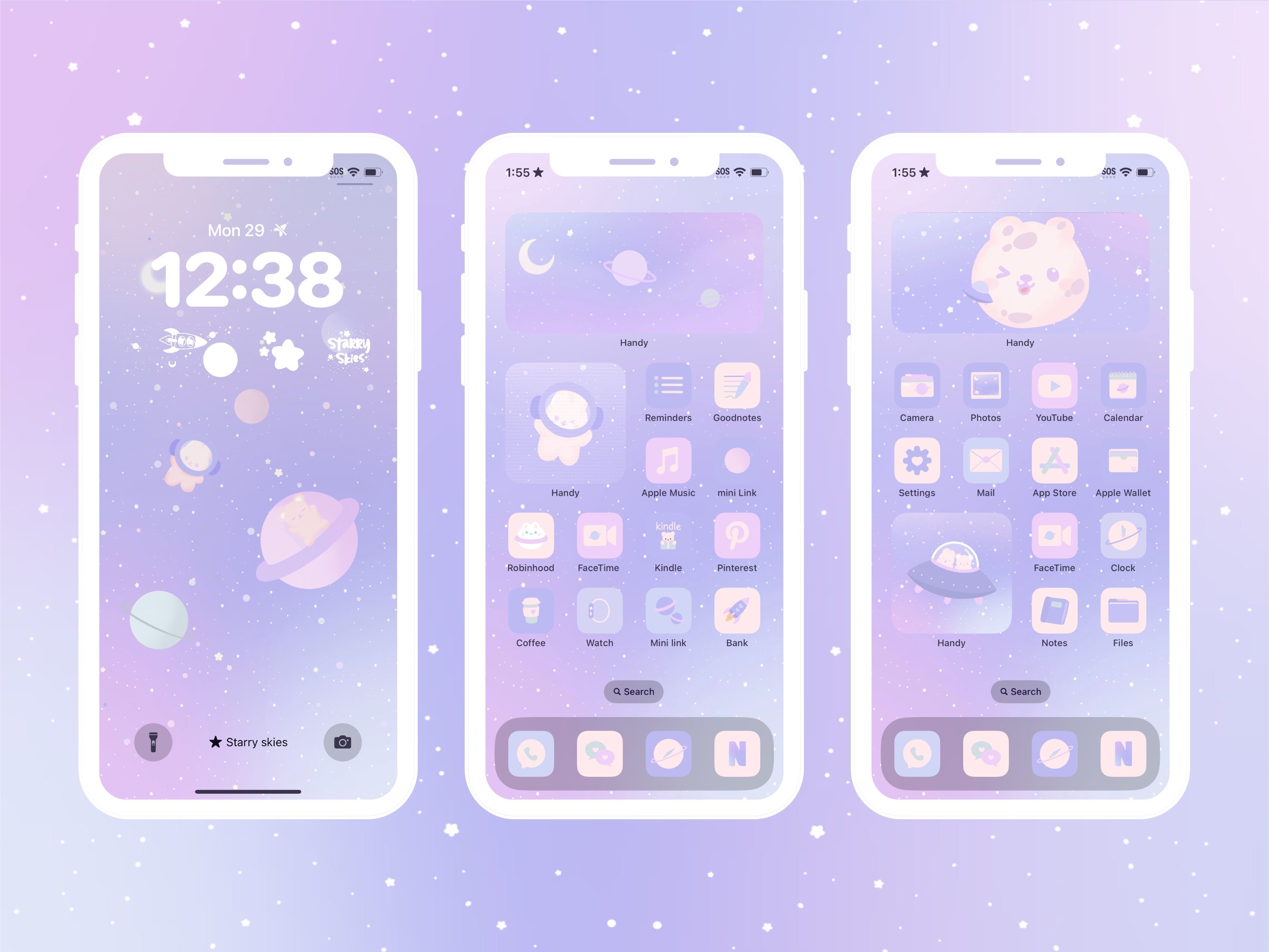 Cute Starry Space Hand Drawn Ios & Android App Icons Home Screen Set ...