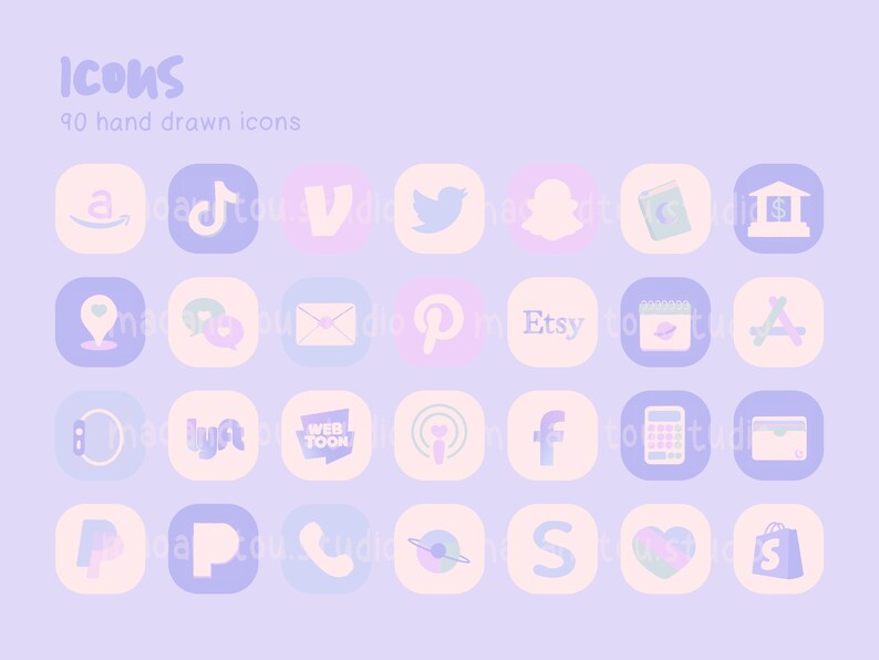 Cute Starry Space Hand Drawn Ios & Android App Icons Home Screen Set ...