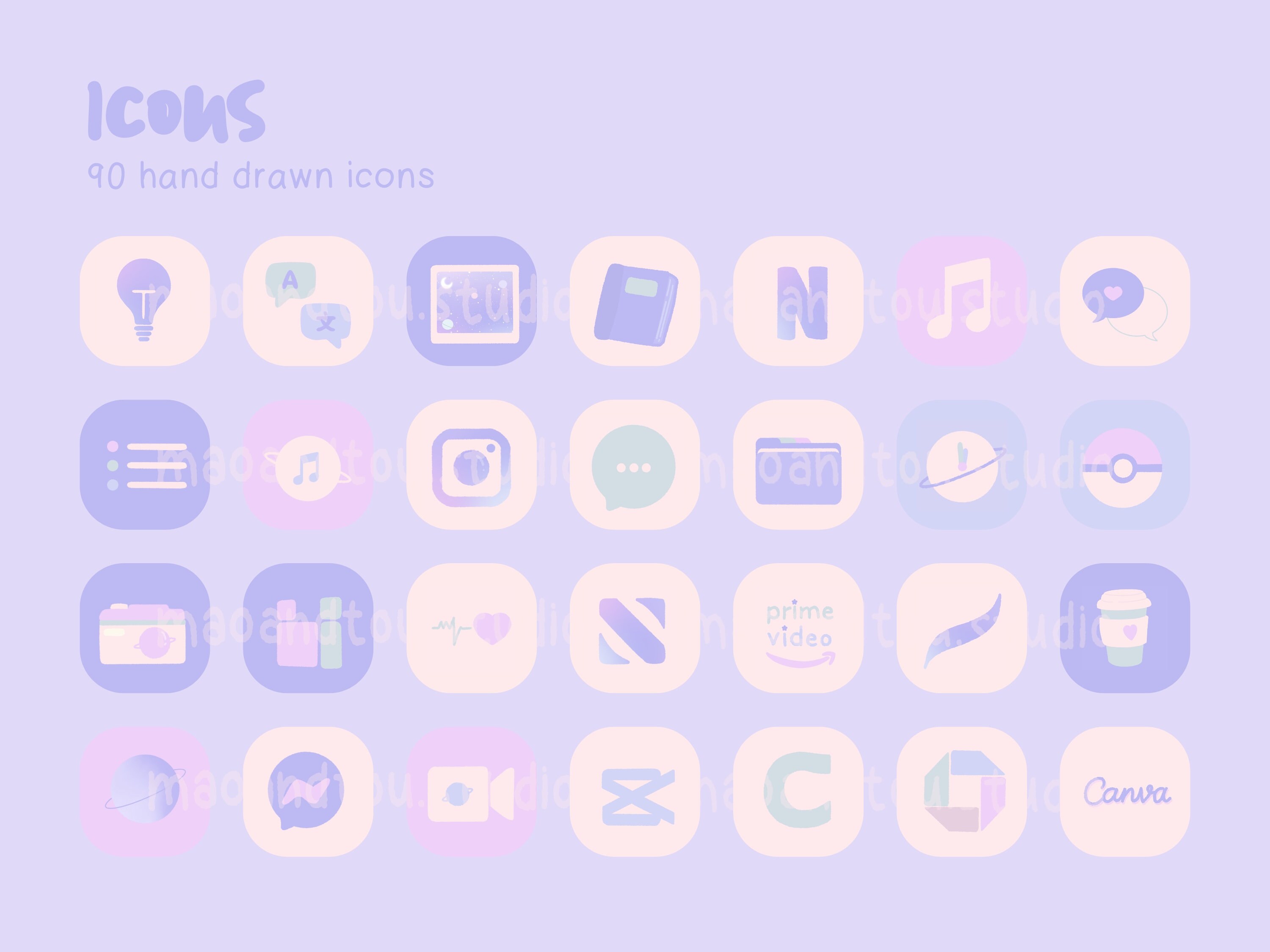 Cute Starry Space Hand Drawn Ios & Android App Icons Home Screen Set ...