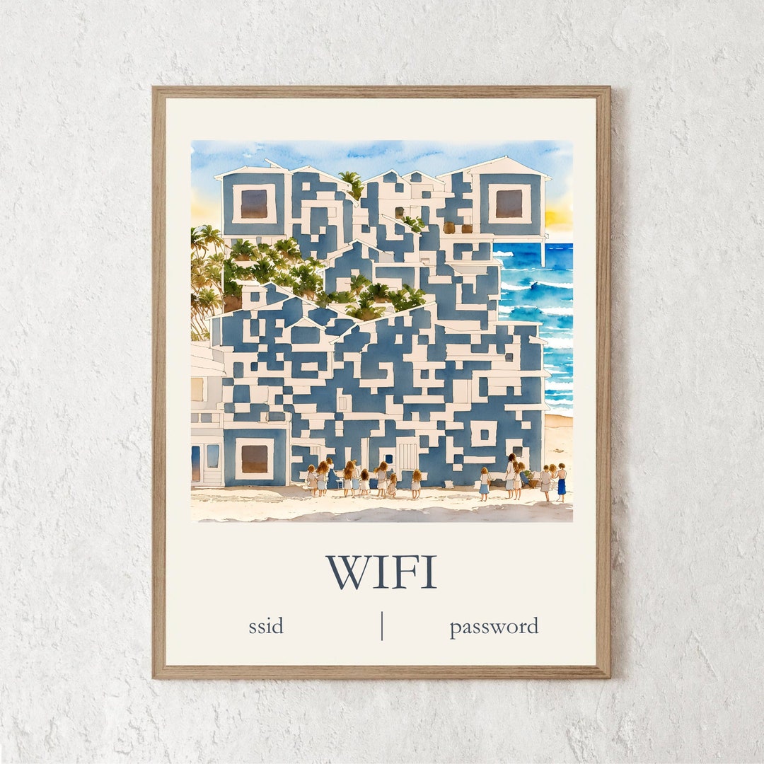 Beautiful Wifi QR Code Beach Poster - Watercolor Beach Print - Wifi ...
