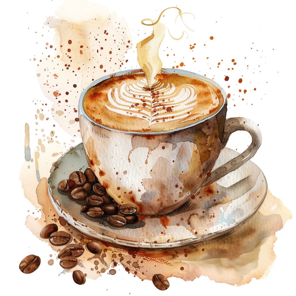 10 Watercolor Coffee Clipart, Printable Watercolor Clipart, High ...