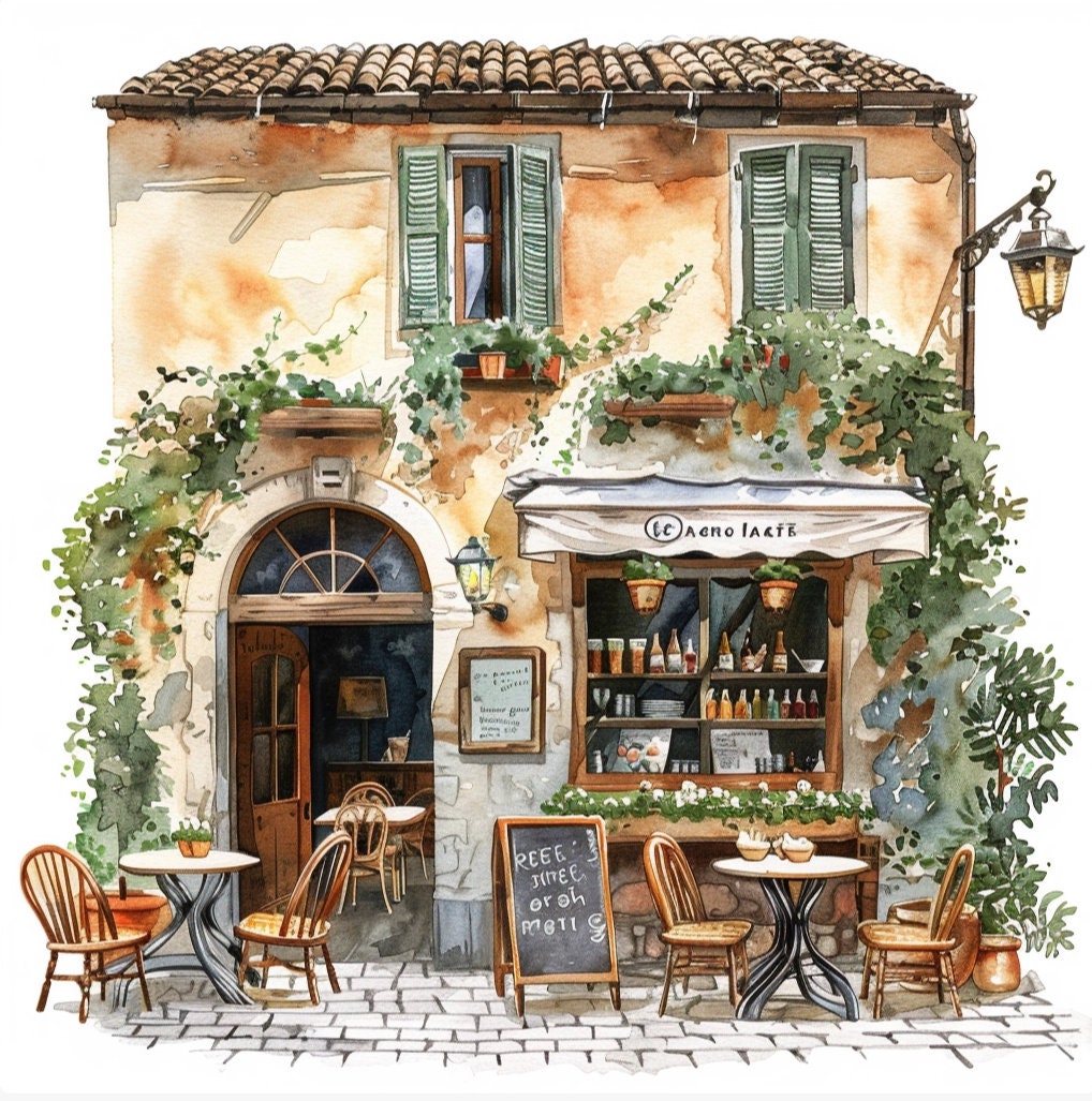 10 Watercolor Italian Cafe Clipart, Printable Watercolor Clipart, High ...