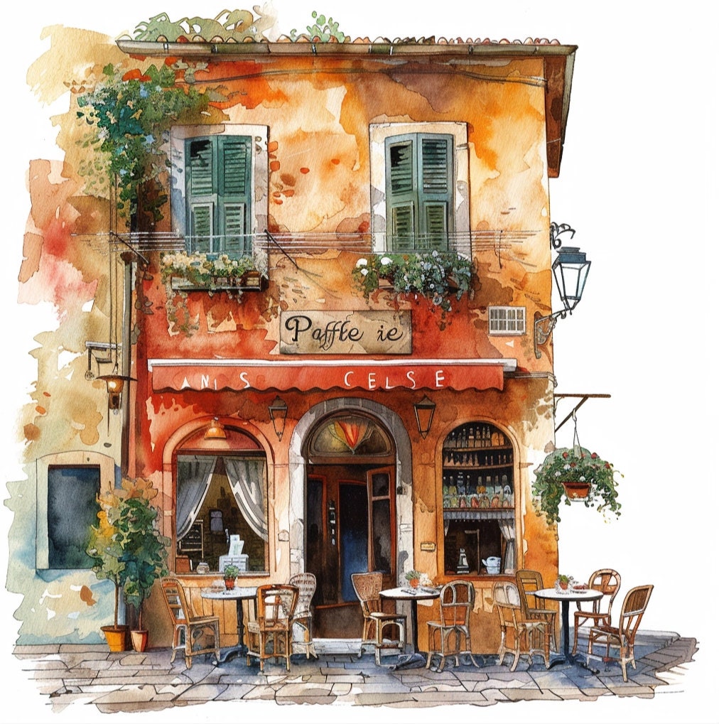 10 Watercolor Italian Cafe Clipart, Printable Watercolor Clipart, High ...