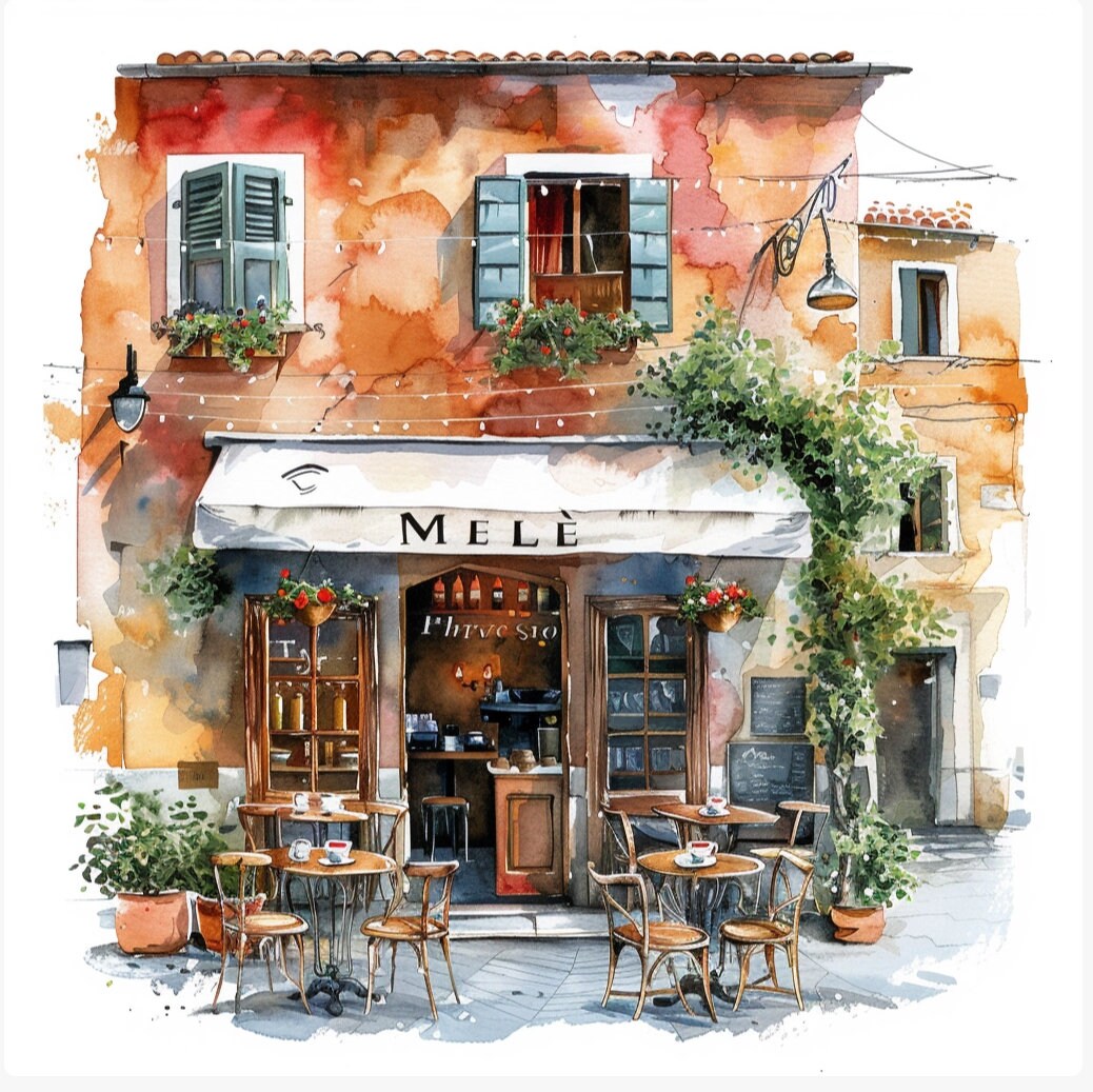 10 Watercolor Italian Cafe Clipart, Printable Watercolor Clipart, High ...