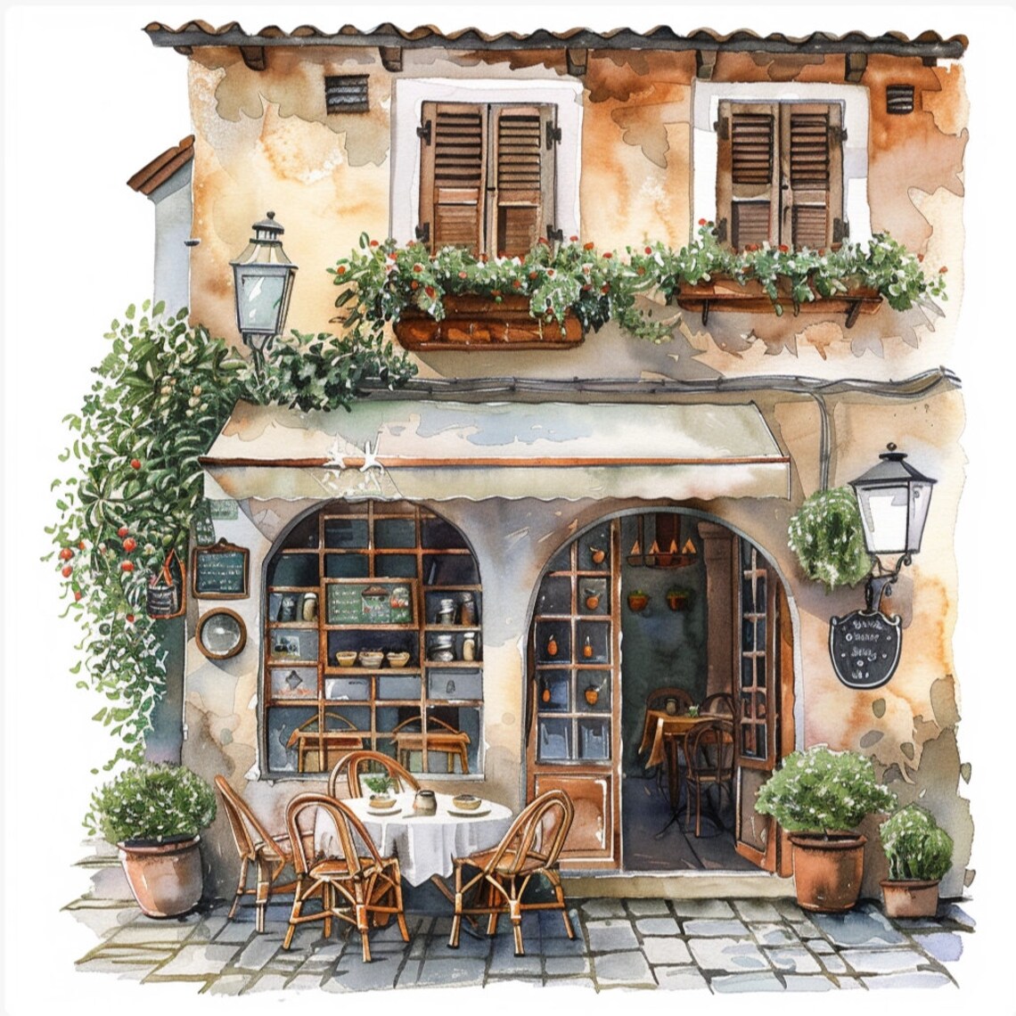 10 Watercolor Italian Cafe Clipart, Printable Watercolor Clipart, High ...