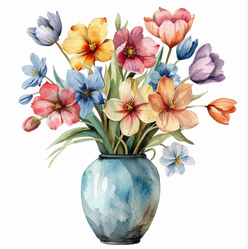 Flowers in a Vase Clipart - Etsy