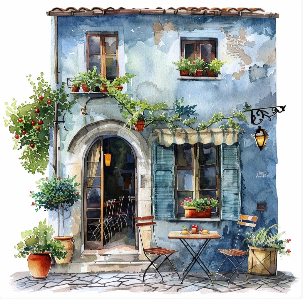 10 Watercolor Italian Cafe Clipart, Printable Watercolor Clipart, High ...