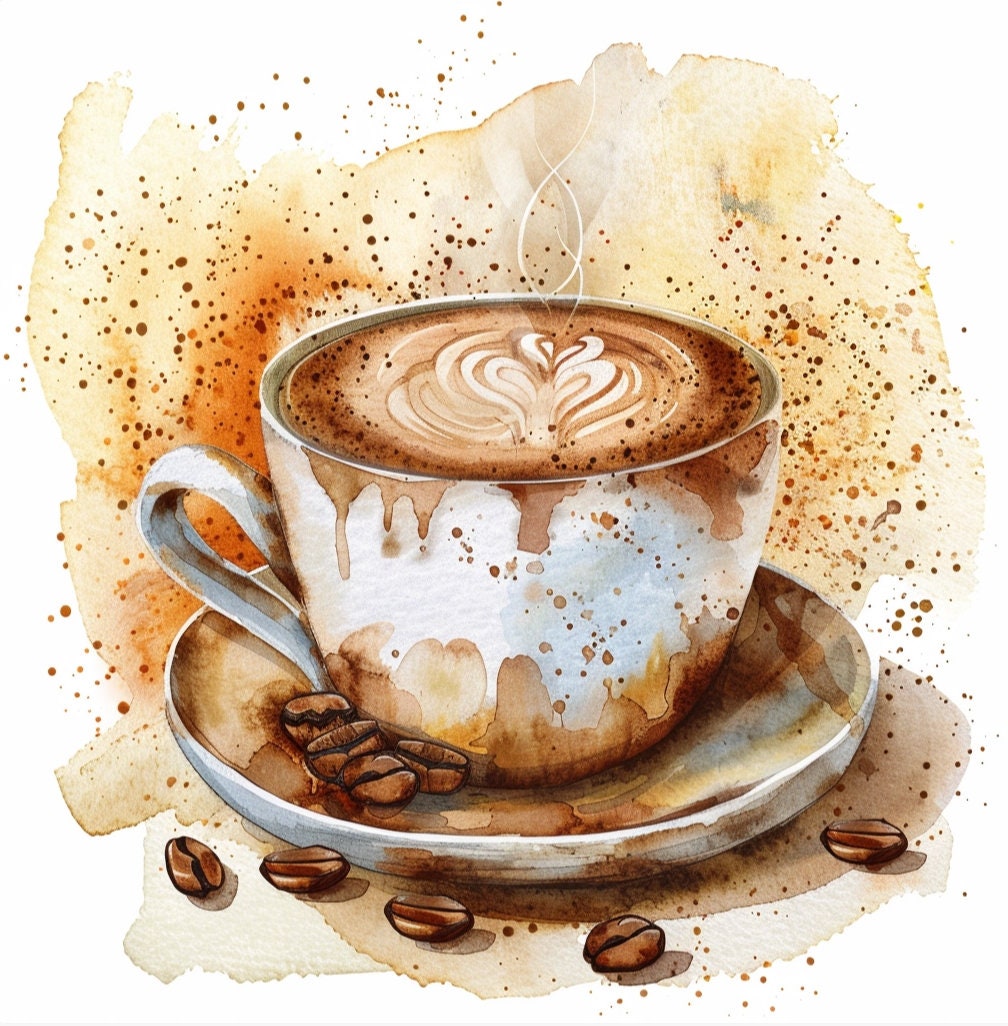 10 Watercolor Coffee Clipart, Printable Watercolor Clipart, High ...