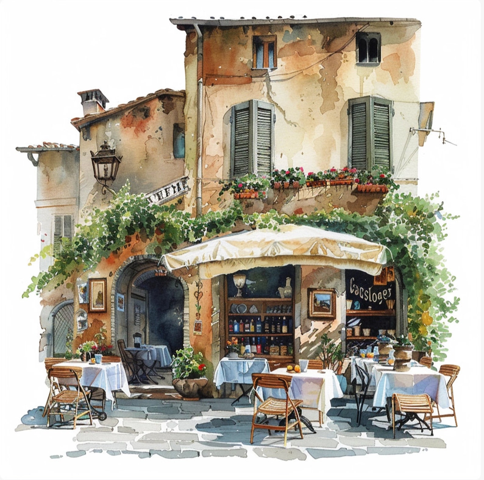 10 Watercolor Italian Cafe Clipart, Printable Watercolor Clipart, High ...