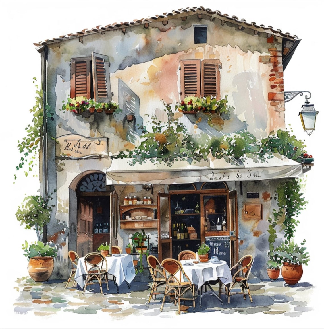 10 Watercolor Italian Cafe Clipart, Printable Watercolor Clipart, High ...