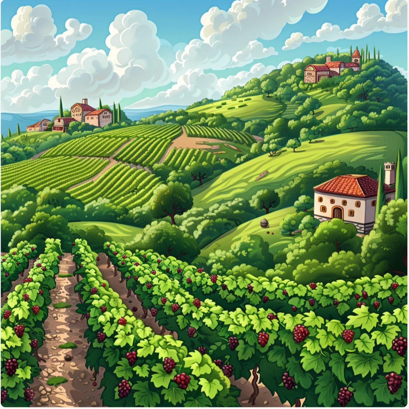Cartoon Vineyard Clipart - Etsy