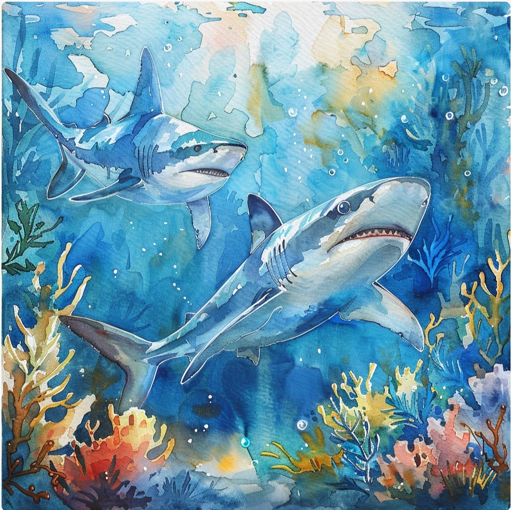 Watercolor Shark Clipart - Etsy