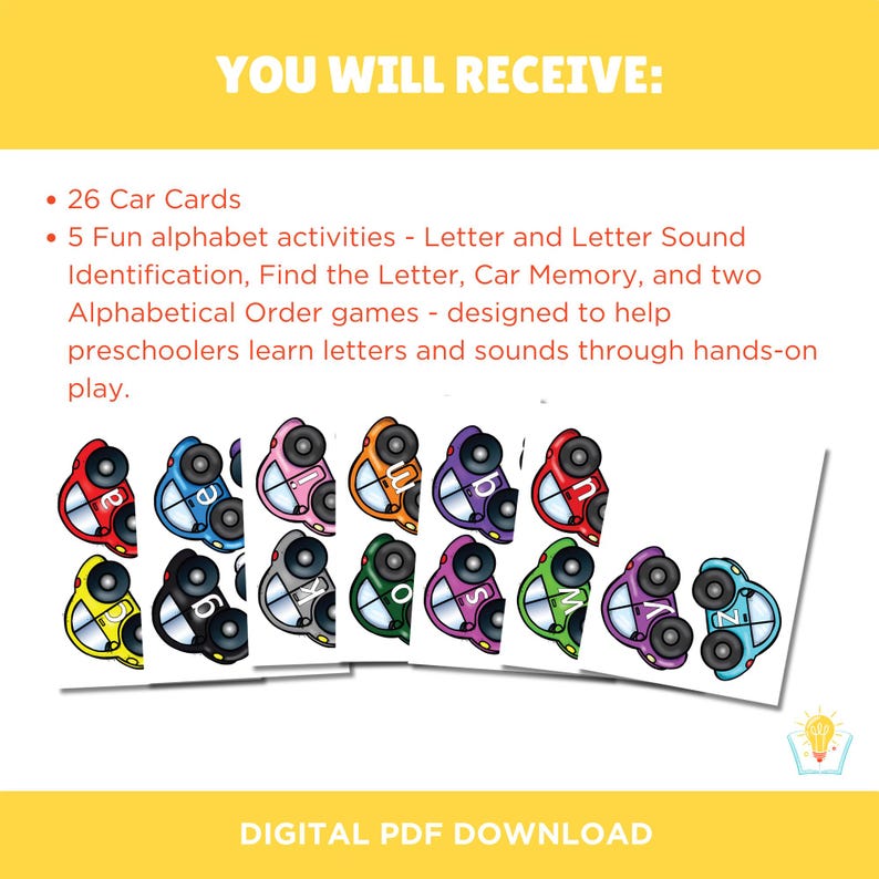 Car ABC Lowercase Letter Activity, Match Letters, Letter-sounds ...