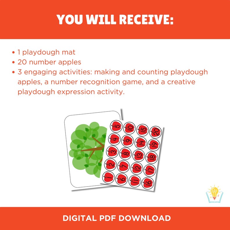APPLE PLAYDOUGH MAT, Printable Numbers 1-20, Playdough Play Mat ...