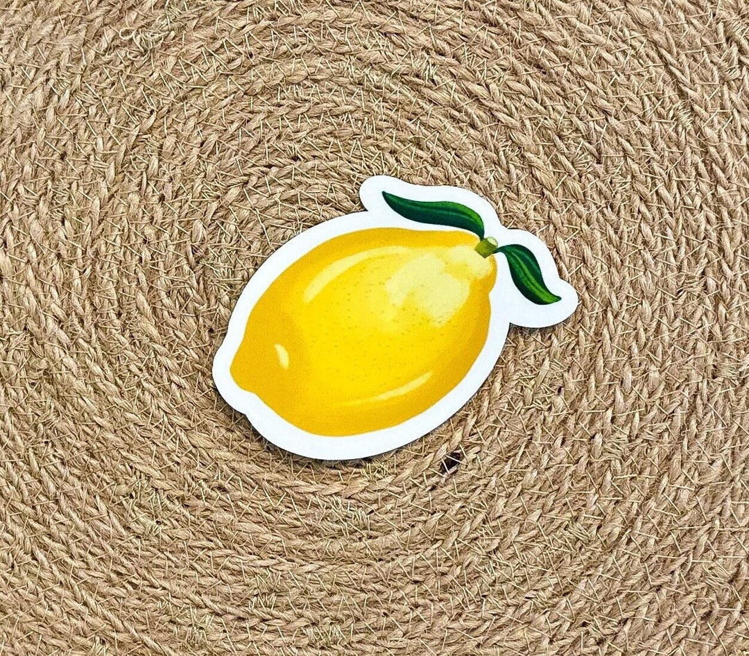 Yellow Lemon Sticker Hand Drawn Vinyl Fruit Sticker Citrus Water Bottle ...