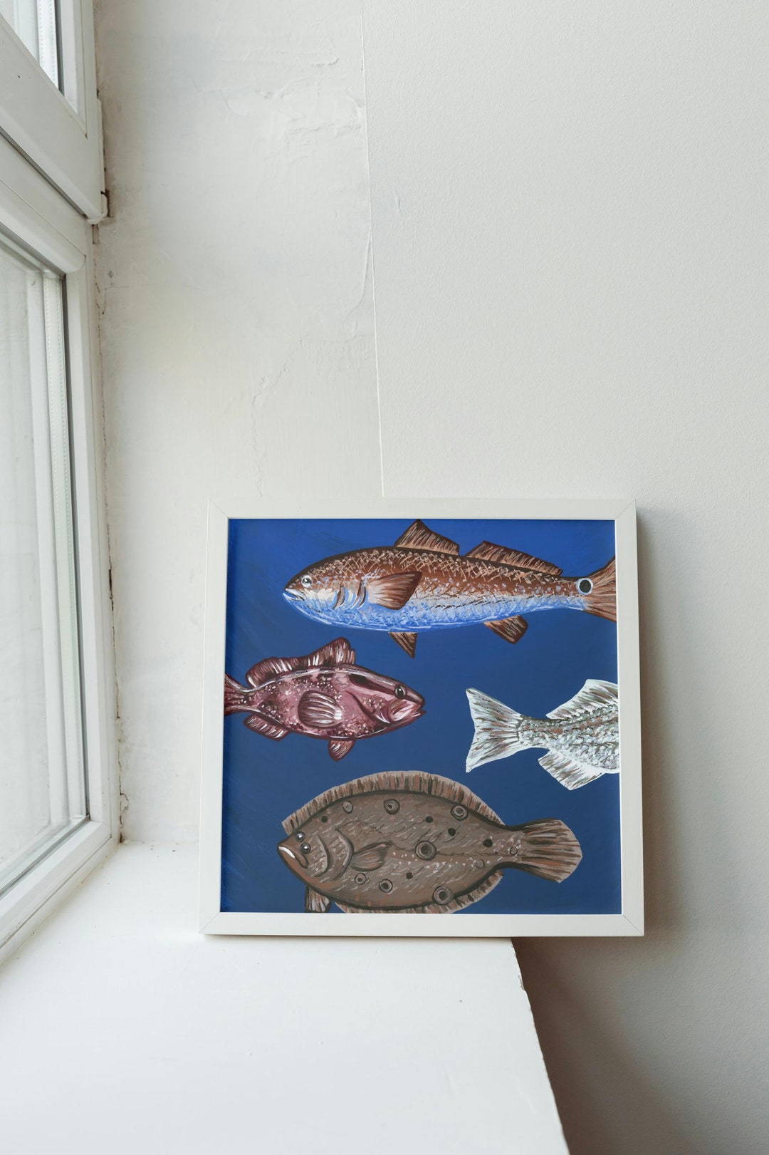 Atlantic Grouper Red Drum Striped Bass Flounder Painting Art Print Home ...