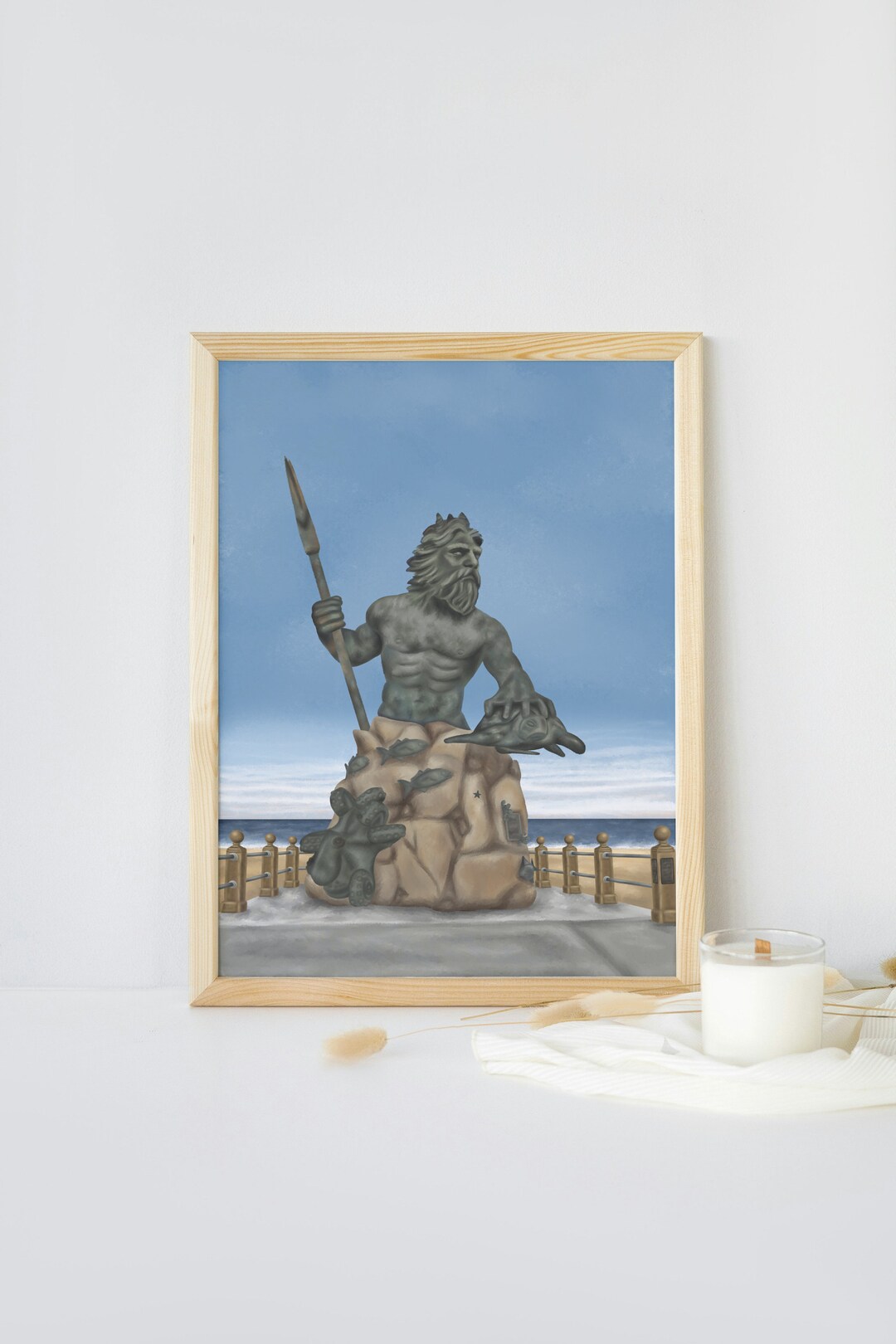 King Neptune Art Print Virginia Beach Drawing Home Decor 8 X 10 5 X 7 2 ...