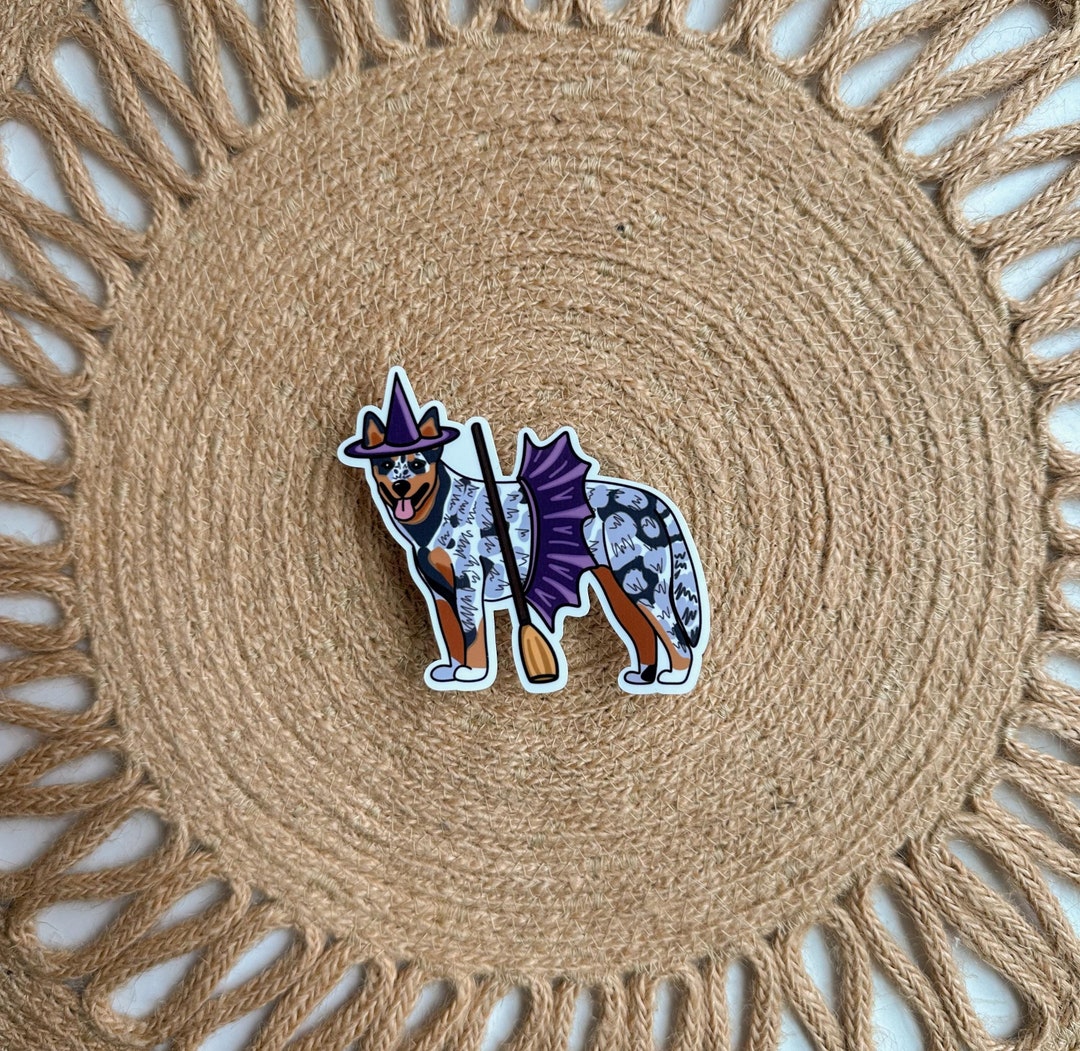 Halloween Blue Heeler Sticker for Laptop Waterbottle Dog in Witch ...