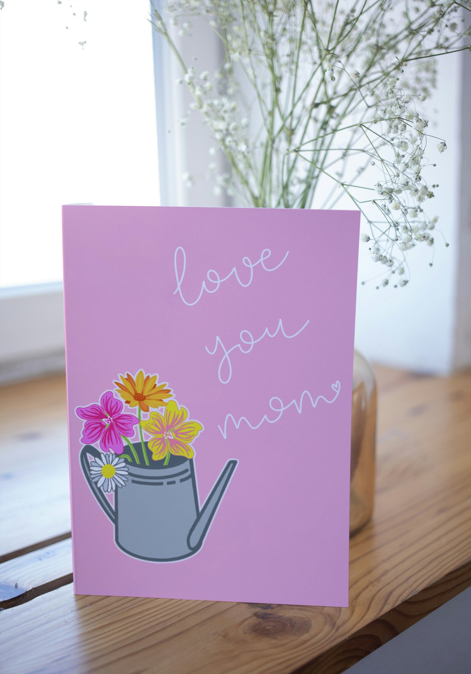 Hand Illustrated Mothers Day Flower Card Blank Inside Love You Mom ...
