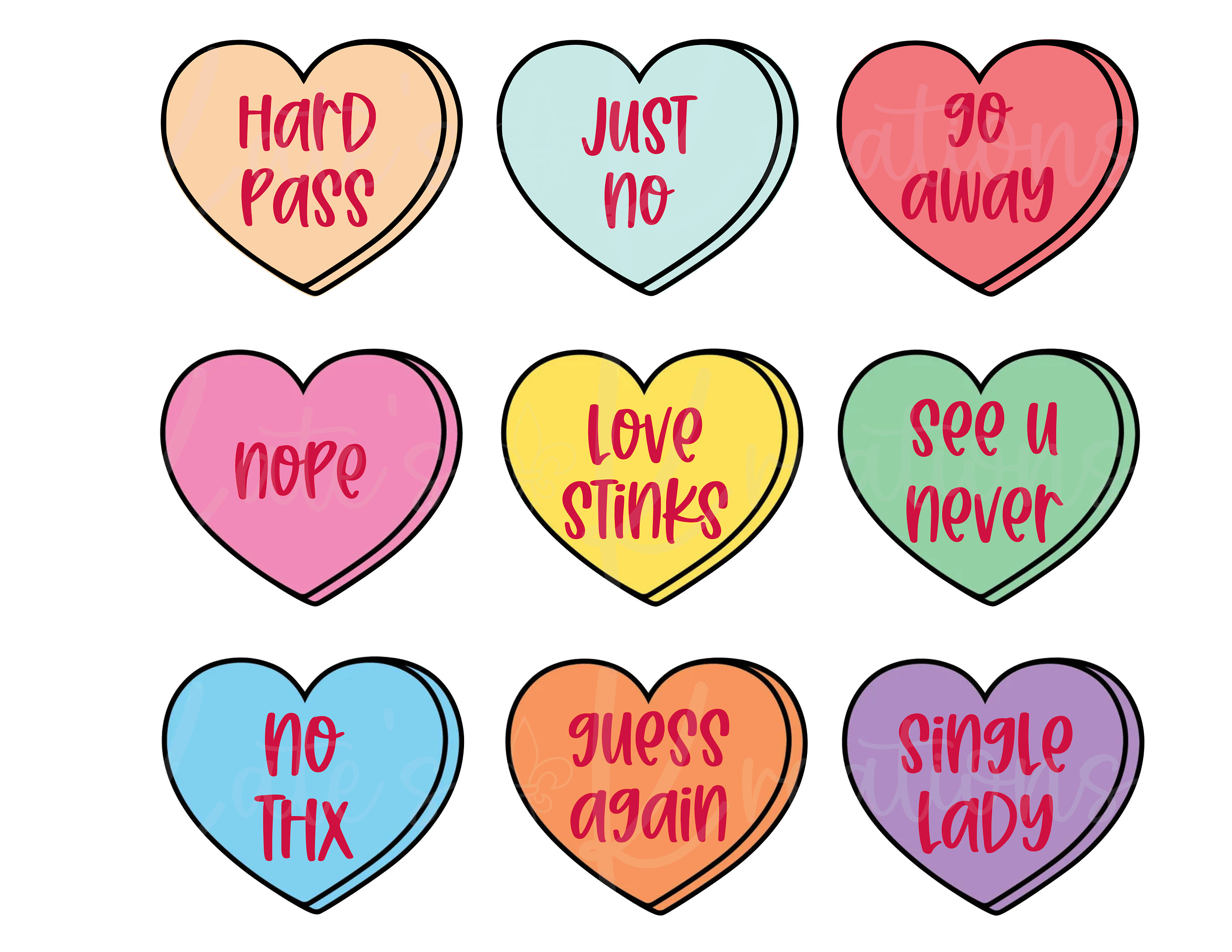 Sarcastic Conversation Hearts PNG, Instant Download - Etsy