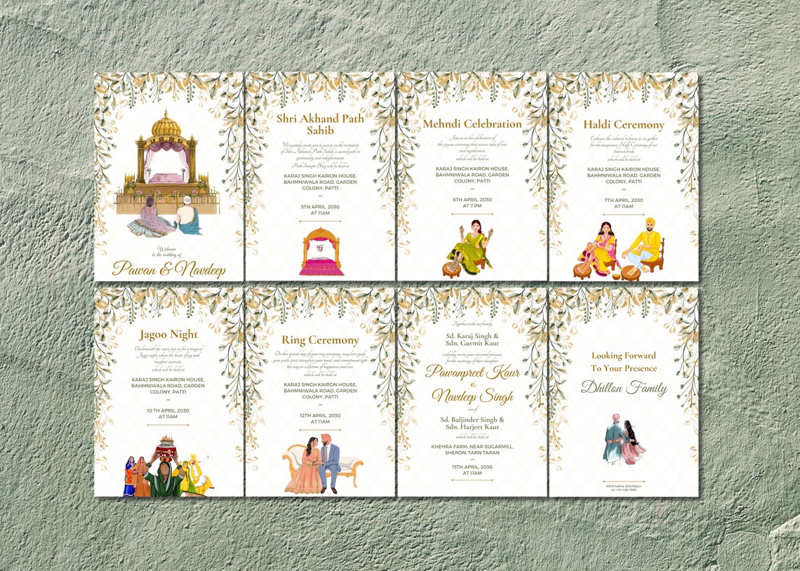 Wedding Invitation, Anand Karaj Cards, Shaadi Invites, Vivah Bundle Set ...