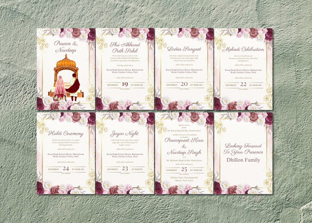 Wedding Invitation, Anand Karaj Cards, Shaadi Invites, Vivah Bundle Set ...