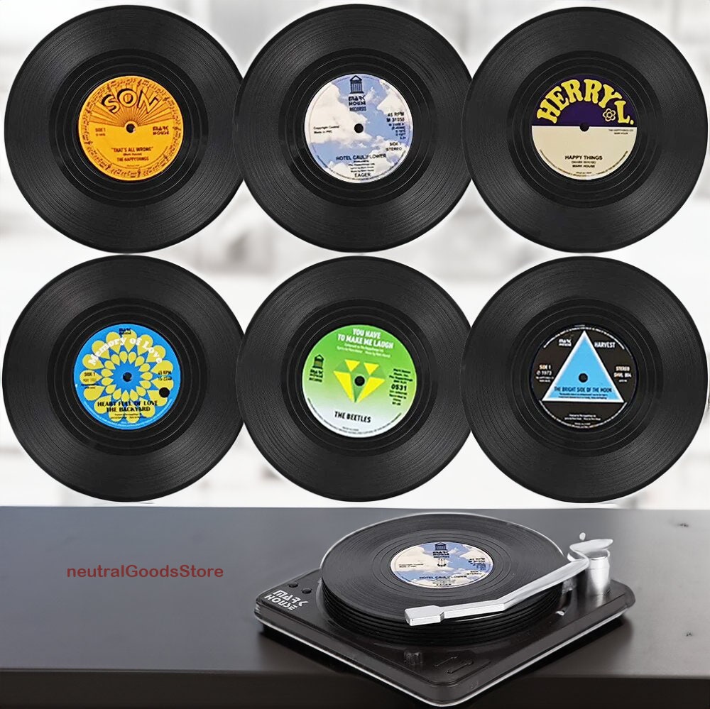 6pcs Retro Record Coasters With Holder Anti-slip Vinyl Disk Coasters - Etsy