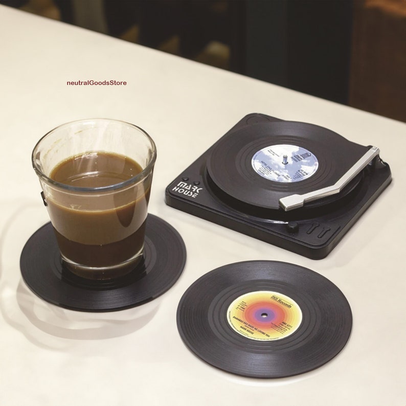 6pcs Retro Record Coasters With Holder Anti-slip Vinyl Disk Coasters - Etsy