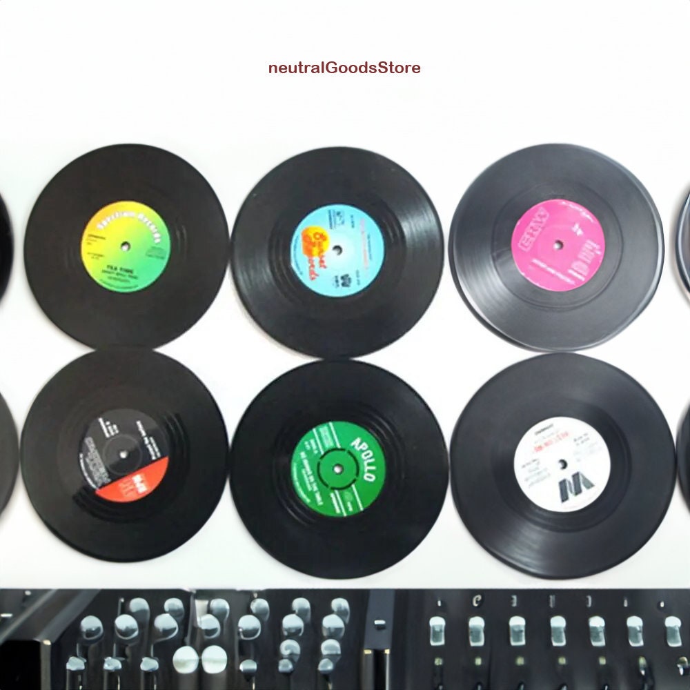 6pcs Retro Record Coasters With Holder Anti-slip Vinyl Disk Coasters - Etsy