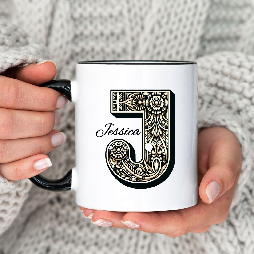 Personalized Initial J Mug, Initial Gift Name Coffee Cup, Letter J Cup ...